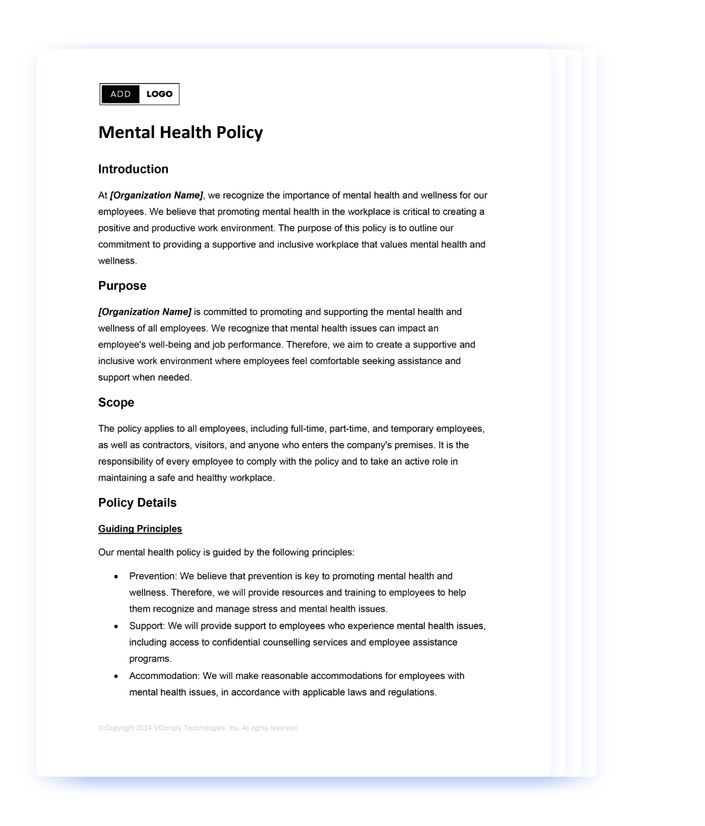Free Downloadable Mental Health Policy Template for Employees